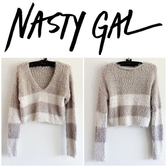 Nasty Gal | Sweaters | Nastygal Cropped Stripe Fuzzy Sweater | Poshmark